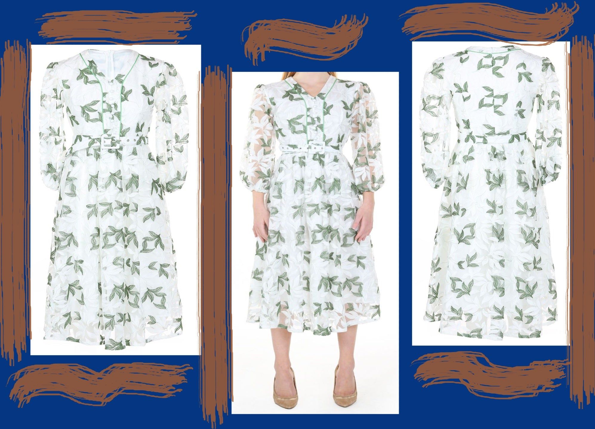 Leaves Embroidery Mesh Waist Belt Dress – BTK COLLECTIONS